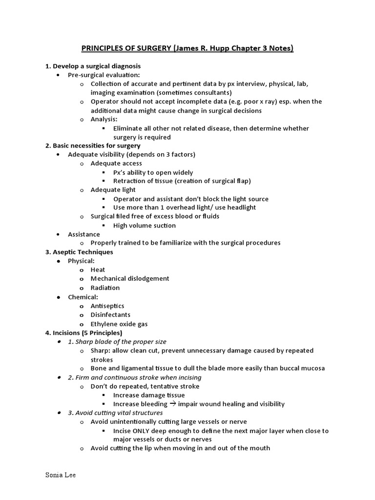 PRINCIPLES OF SURGERY (James R. Hupp Chapter 3 Notes) : 1. Develop A ...