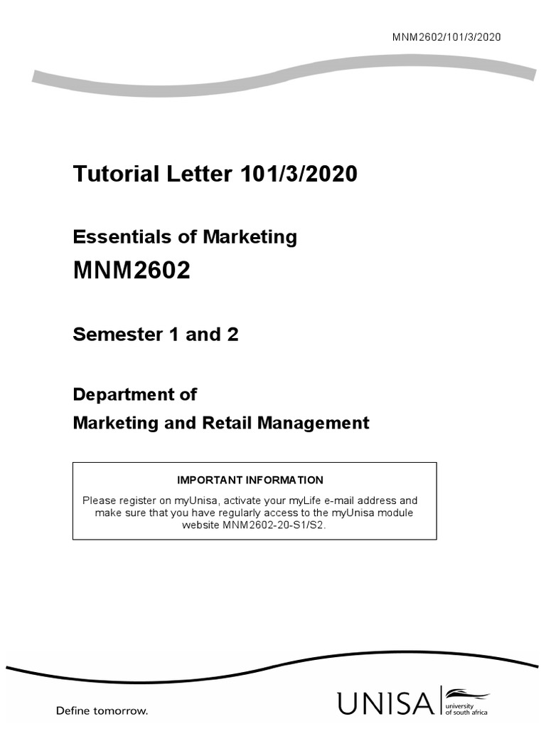 Tutorial Letter 101 (Both) For MNM2602 2020 | PDF | Market Segmentation ...