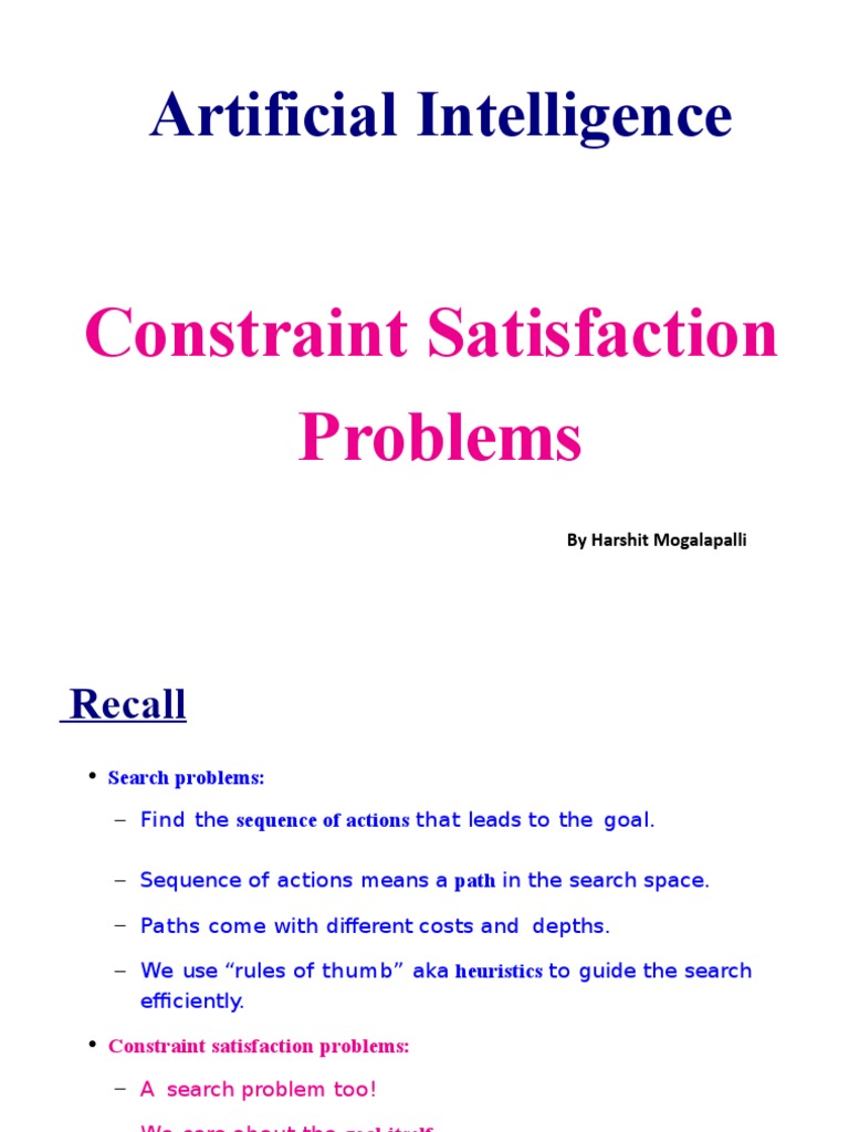 Artificial Intelligence Constraint Satisfaction Problems Pdf Discrete Mathematics