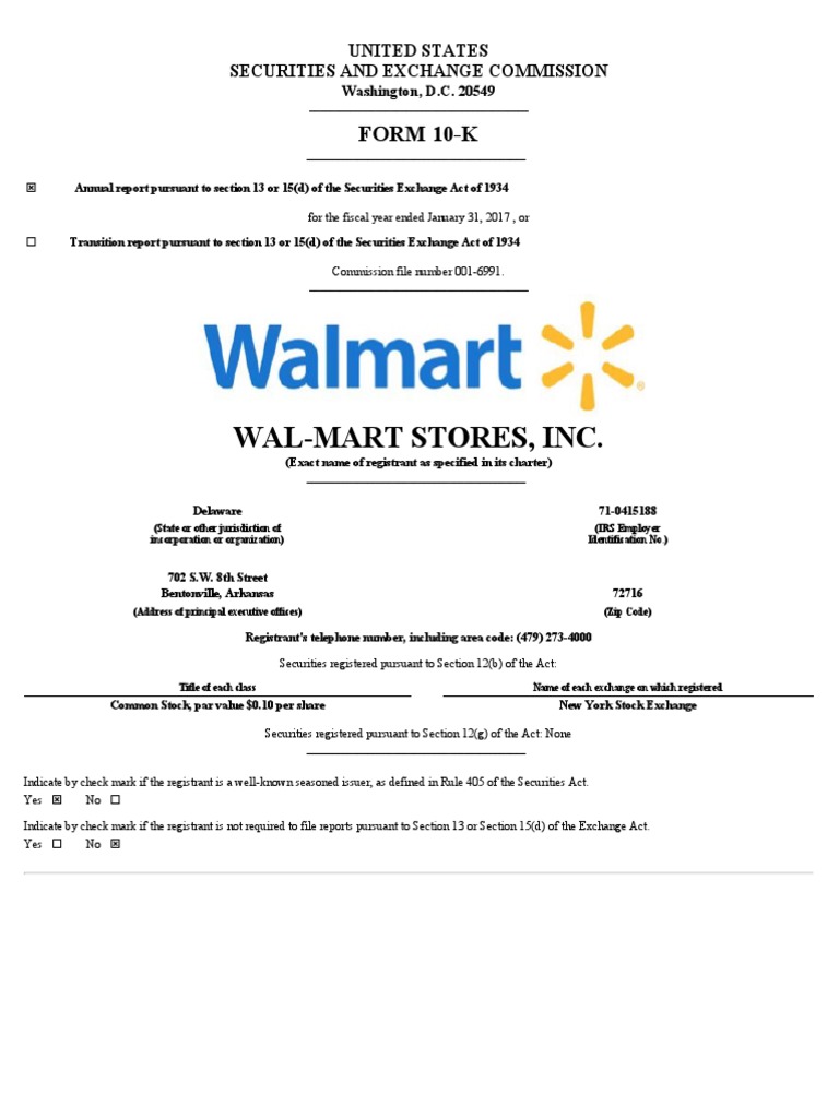 Wal-Mart Stores, Inc.: FORM 10-K | PDF | Equity (Finance) | Dividend