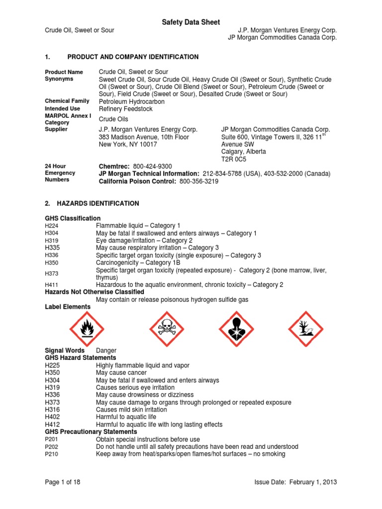 MSDS Crude Oil by JP Morgan. Rev 2013 | PDF | Combustion | Fires