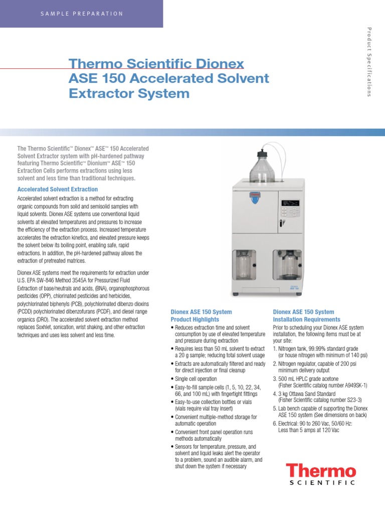 Thermo Scientific Dionex ASE 150 Accelerated Solvent Extractor System | PDF | Polychlorinated ...