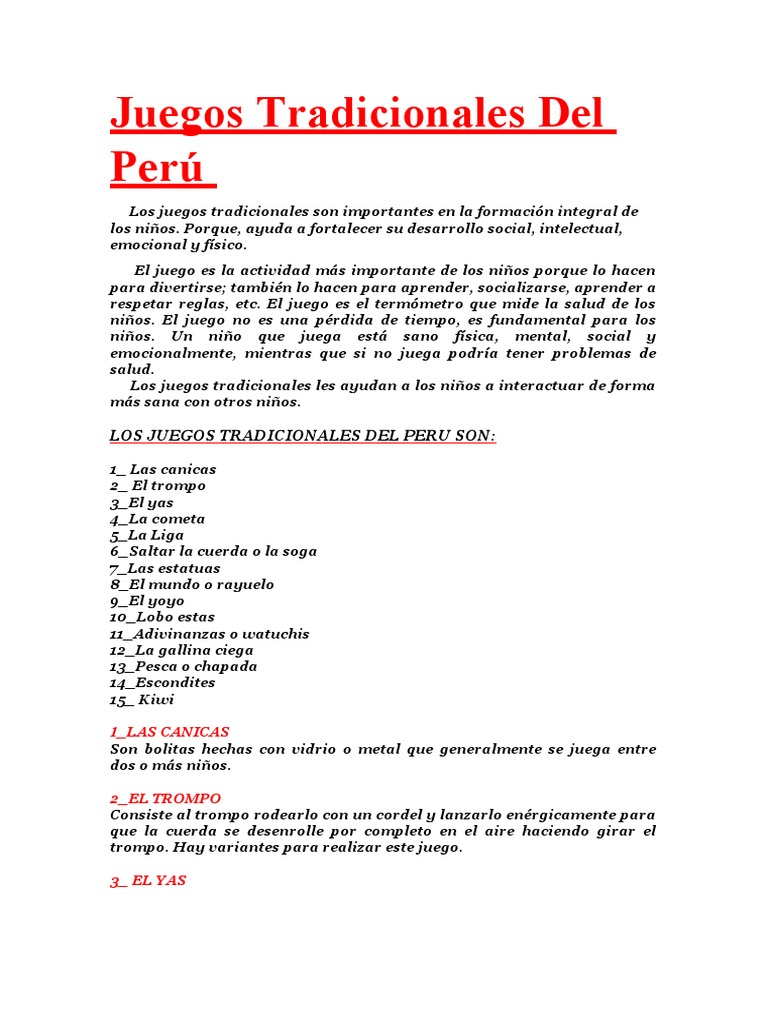 Juegos Tradicionales del Perú | PDF | Ocio | Deportes
