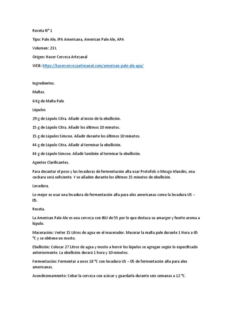 Receta 1 - Pale Ale - IPA Americana | PDF