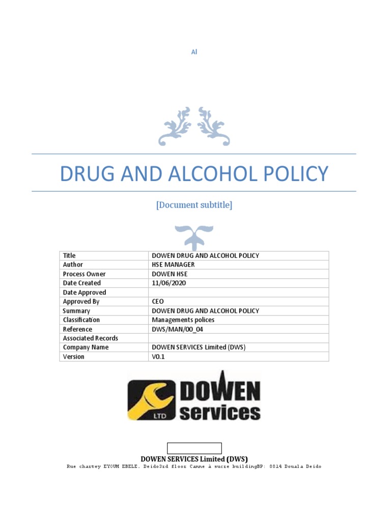 Drug and Alcohol Policy | PDF | Driving Under The Influence | Drug Test
