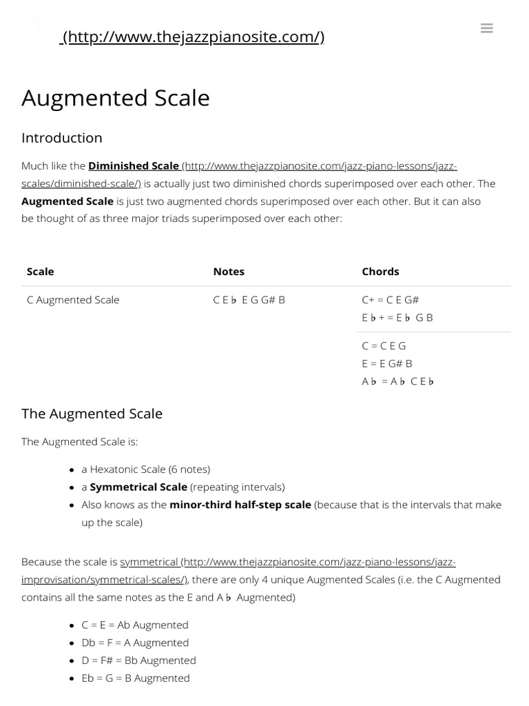 Augmented Scale - The Jazz Piano Site | PDF | Scale (Music) | Chord (Music)