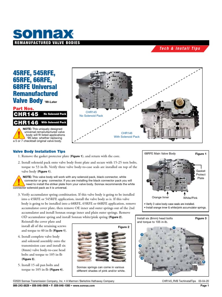 Sonnax Chrysler 45RFE, 545RFE 68RFE Valve Body, 43% OFF