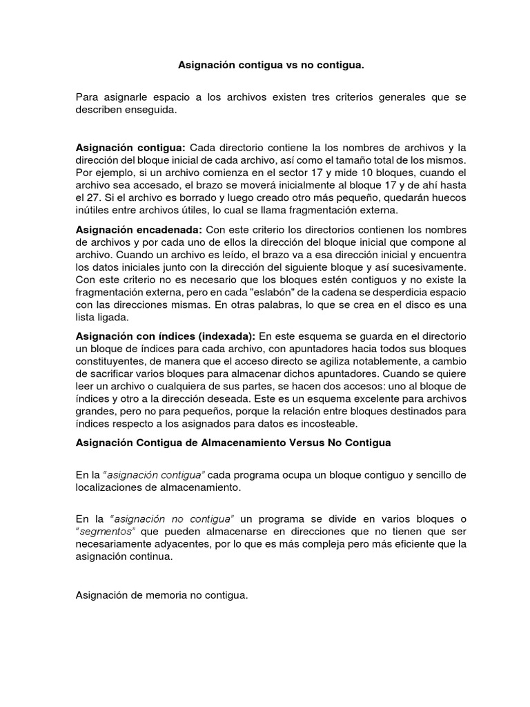Asignación Contigua Vs No Contigua PDF | PDF | Almacenamiento de datos ...