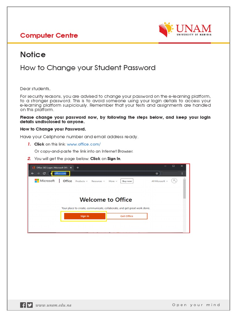 Notice: How To Change Your Student Password | PDF