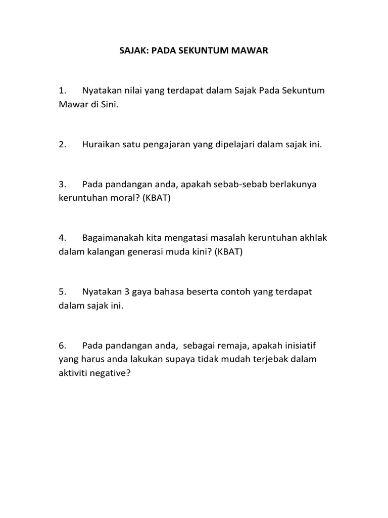 Form 2 Sajak Roti Dan Mawar PDF | PDF