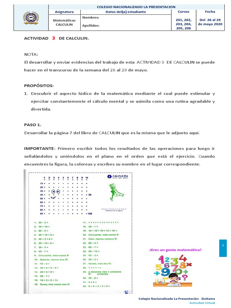 Cuarta Guia de Calculin. Actividad 3 | PDF