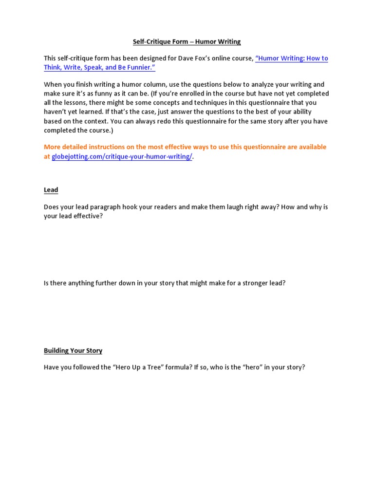 025 Udemy-Self-critique-form-humor-writing-printable | PDF | Cognition ...