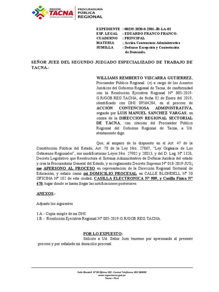 Modelo de Excepcion Cosa Juzgada y Contestacion de Dda. Exp. 235-2020 ...