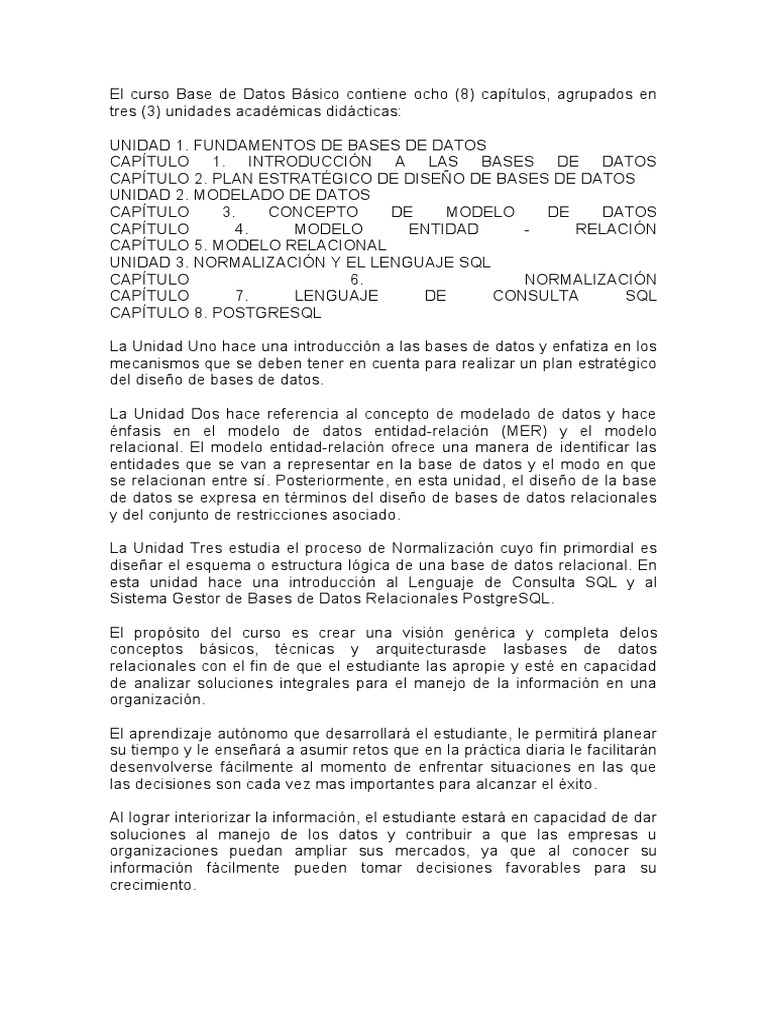El Curso Base de Datos Básico | PDF | Base de datos relacional | Bases ...