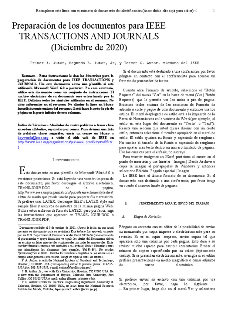 Plantilla IEEE Doble Columna | PDF | Microsoft Word | Archivo de ...