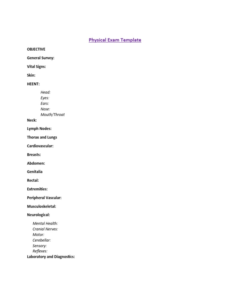 Comprehensive Physical Exam Template | PDF | Wellness