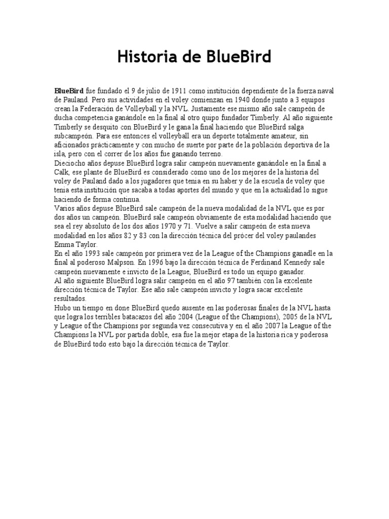 Historia de Blue Bird | PDF