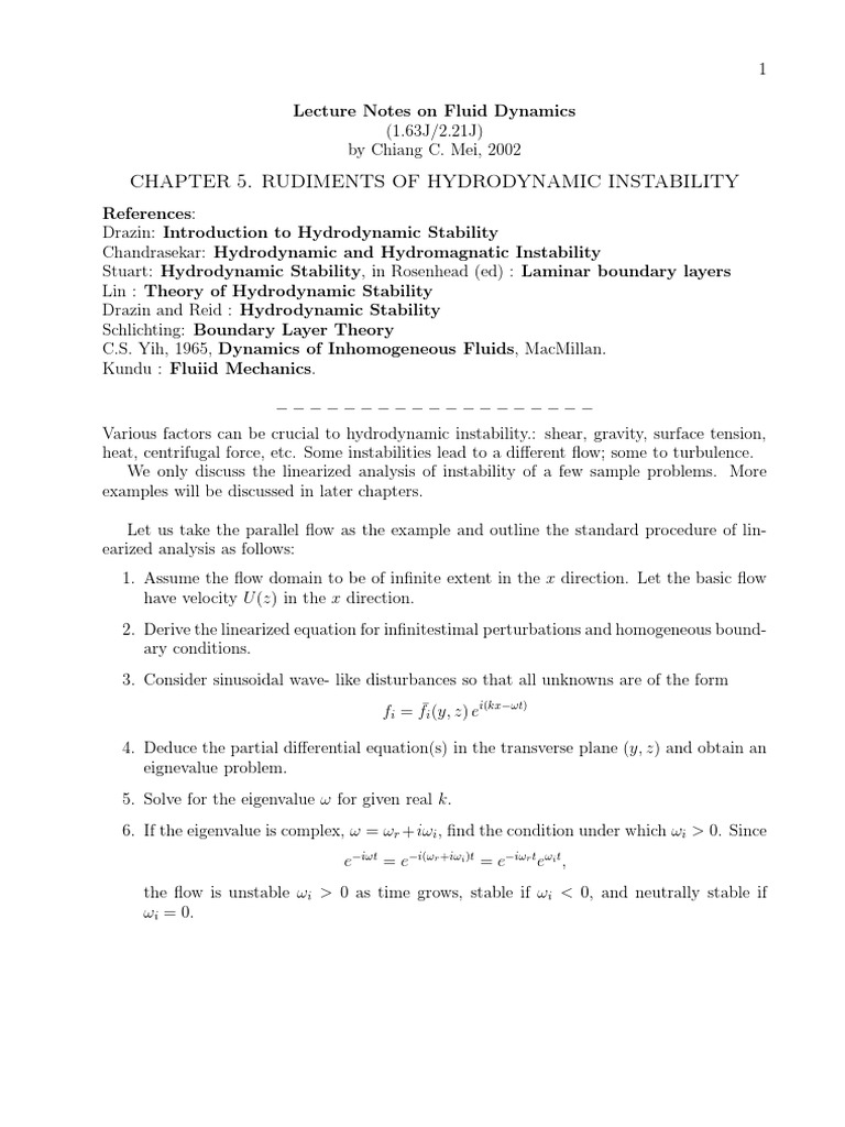 Chapter 5. Rudiments Of Hydrodynamic Instability: i i i (kx−ωt ...