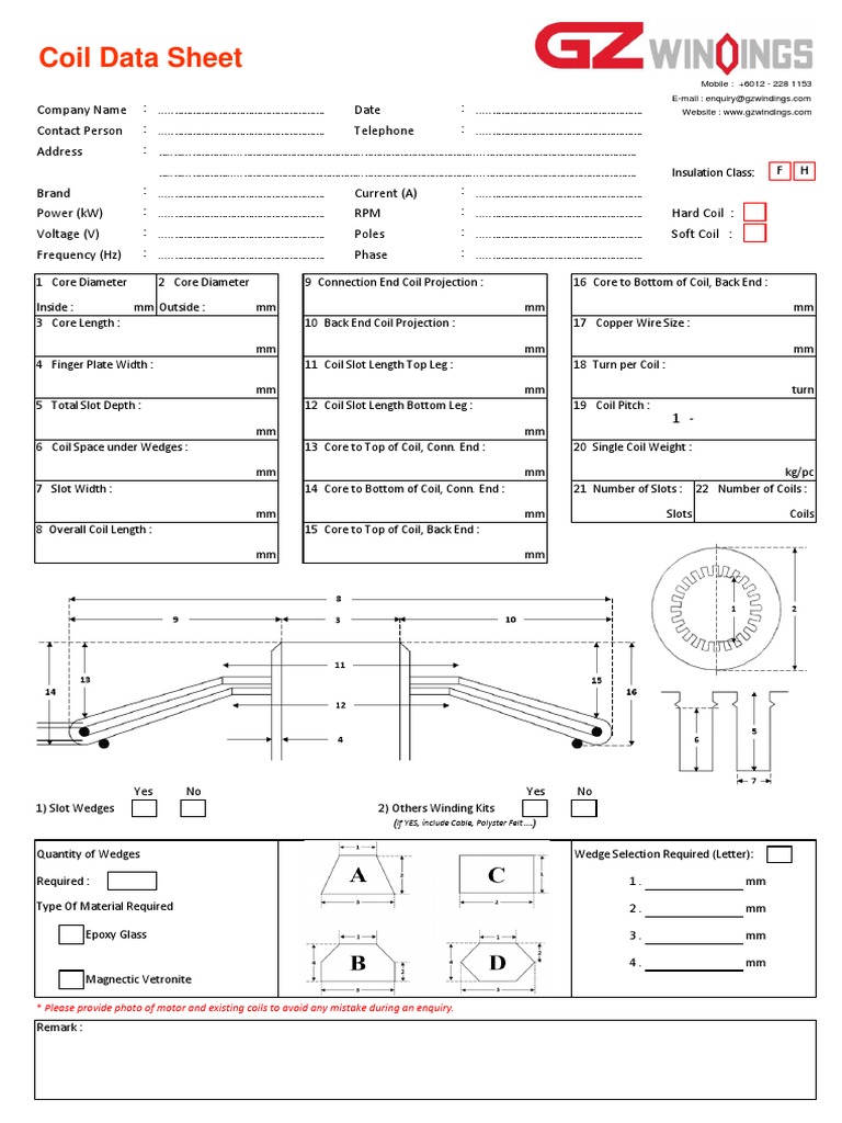 Coil Data Sheet: Company Name Date Contact Person Telephone Address ...