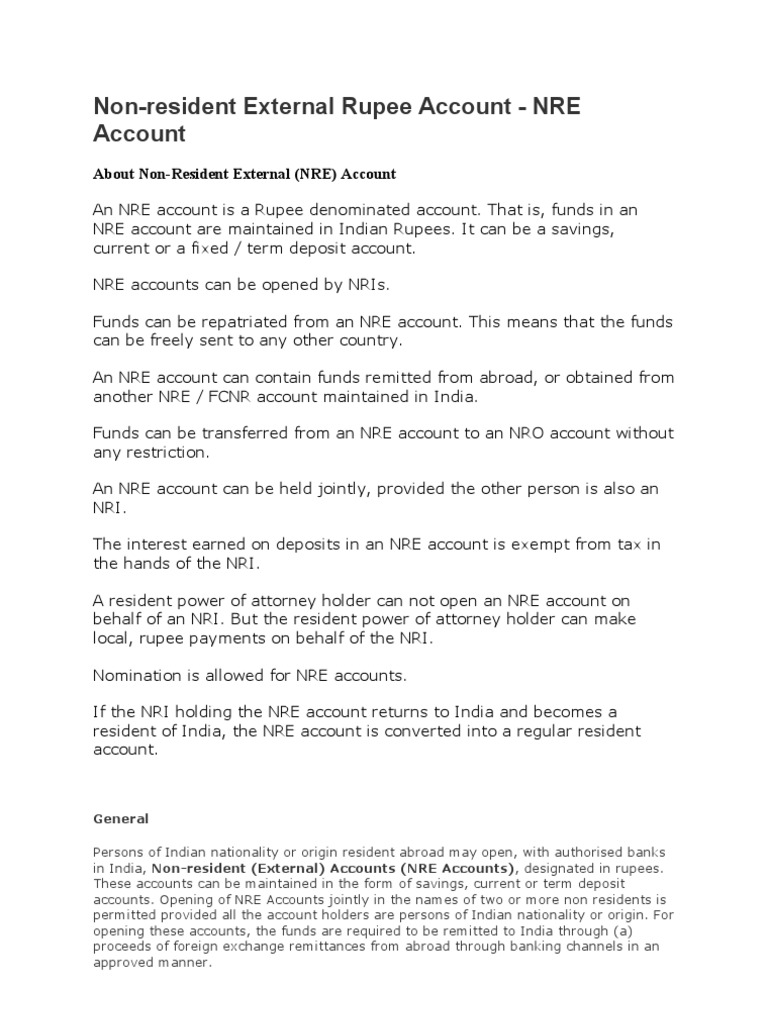About Non-Resident External (NRE) Account | PDF | Financial Transaction ...