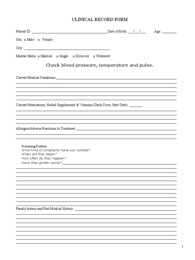 Clinical Record Form | PDF | Abnormal Psychology | Diseases And Disorders