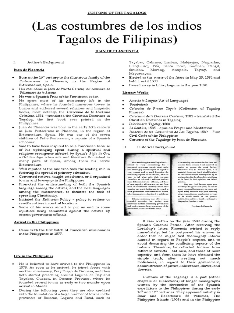 1 Customs of The Tagalog | PDF