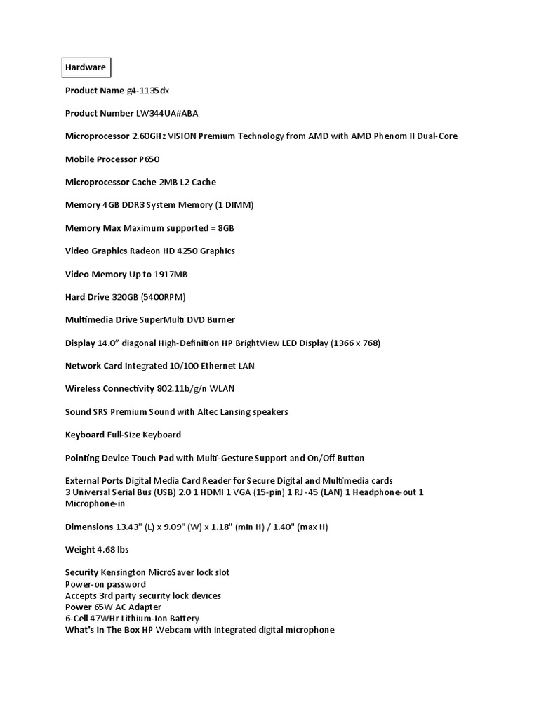 AMD-Powered Laptop Specs | PDF
