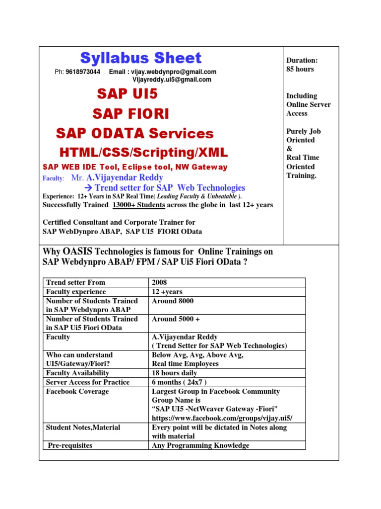 SAP UI5 - FIORI OData NW Gateway - Syllabus Sheet | PDF | Html Element | Cascading Style Sheets