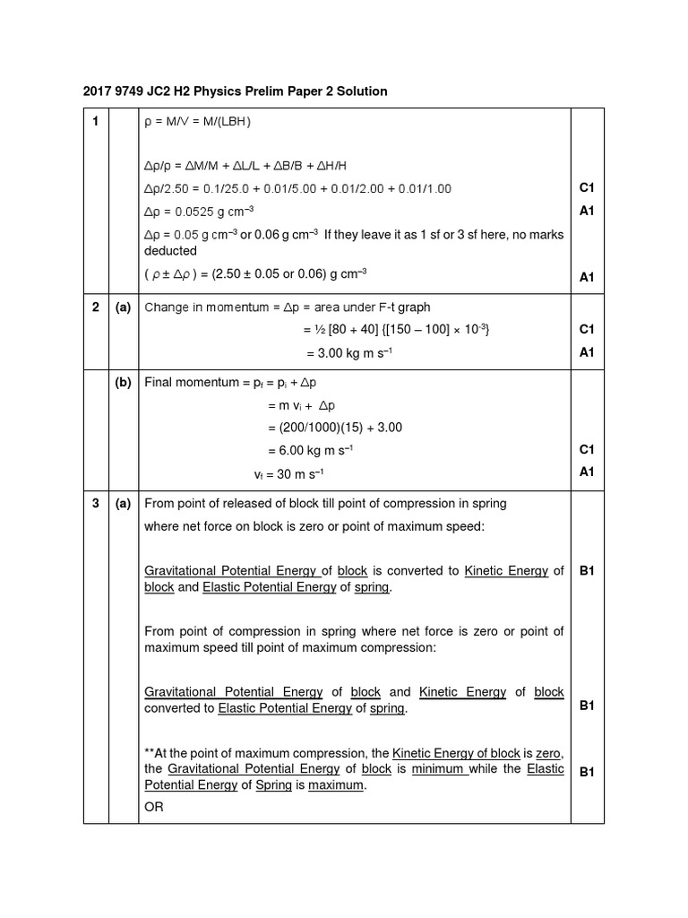 2017 9749 JC2 H2 Physics Prelim Paper 2 Solution 1 | PDF | Waves | Electron