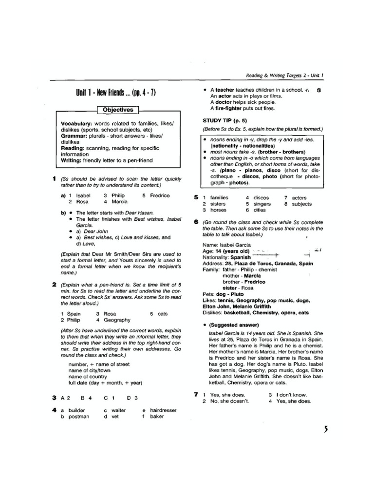 Reading and Writing Targets 1 | PDF