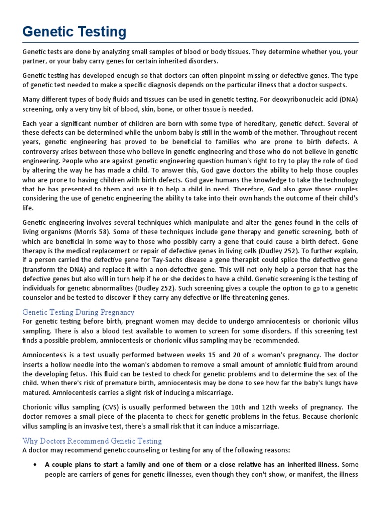 Genetic Testing During Pregnancy | PDF | Genetic Disorder | Genetic Testing