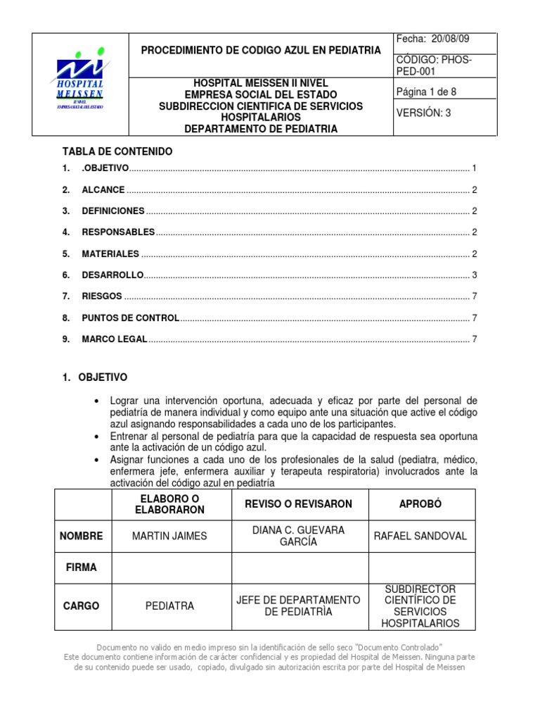 001 Codigo Azul Pediatria V3 | PDF | Reanimación cardiopulmonar | Paro ...