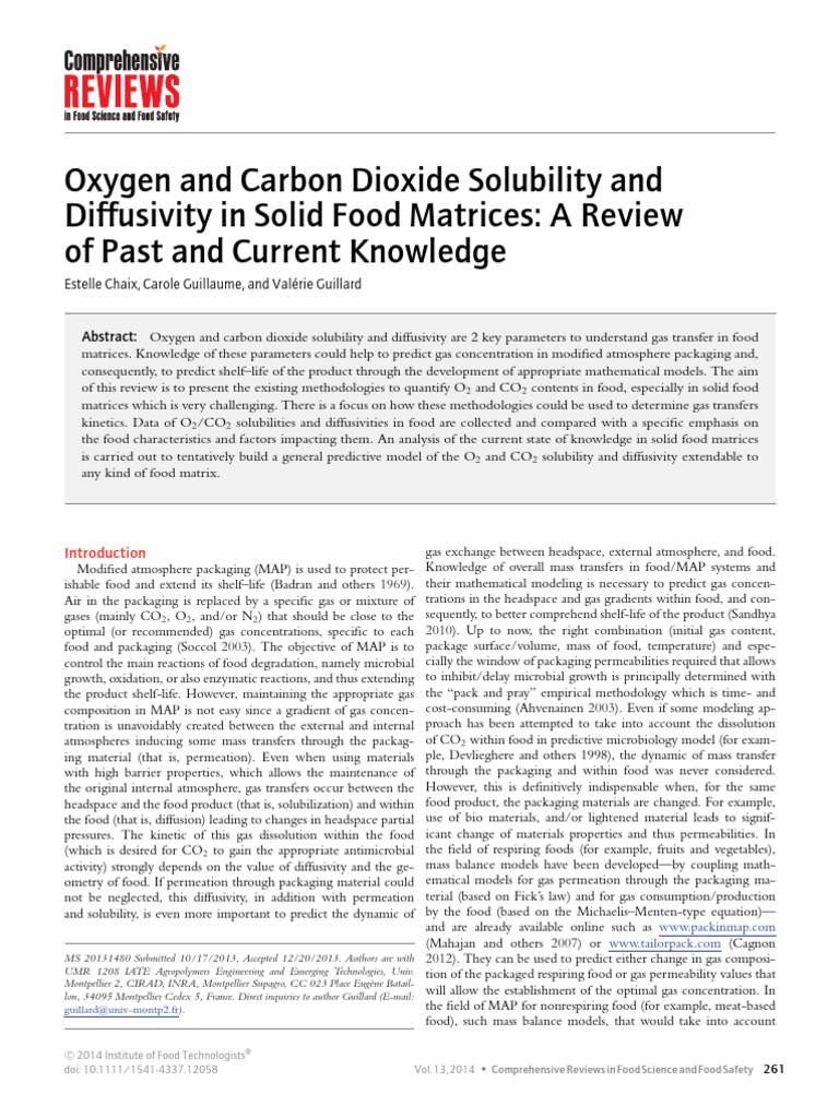 Oxygen and Carbon Dioxide Solubility and Diffusivity in Solid Food ...
