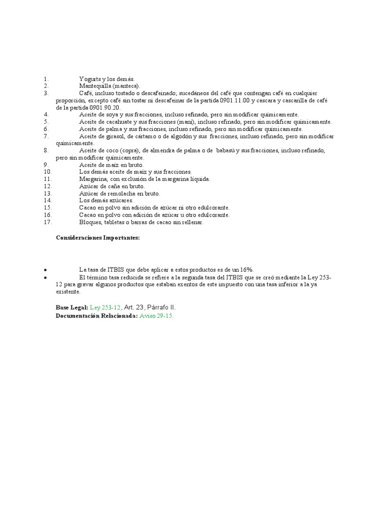 Productos con 16% de ITBIS en RD | PDF