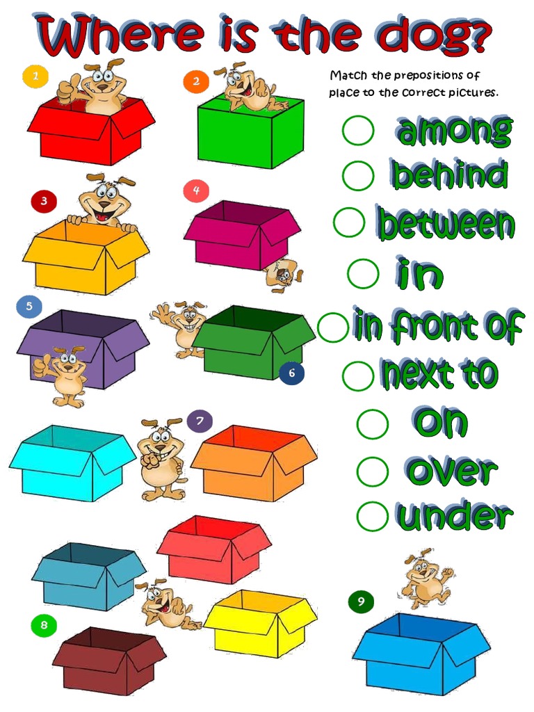 Match The Prepositions of Place To The Correct Pictures | PDF