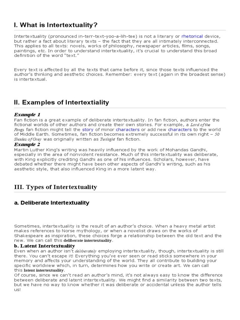 I. What Is Intertextuality?: Example 1 | PDF | Intertextuality
