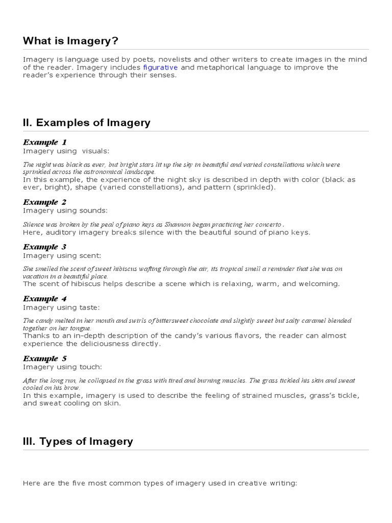 What Is Imagery?: Example 1 | PDF | Senses | Taste