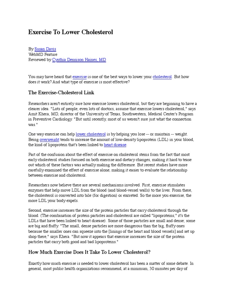 Exercise To Lower LDL - Web MD | PDF | Cholesterol | Low Density ...