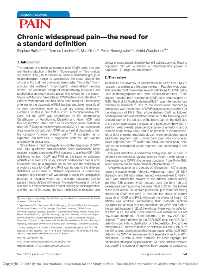 Chronic Widespread Pain-The Need For A Standard Definition | PDF ...