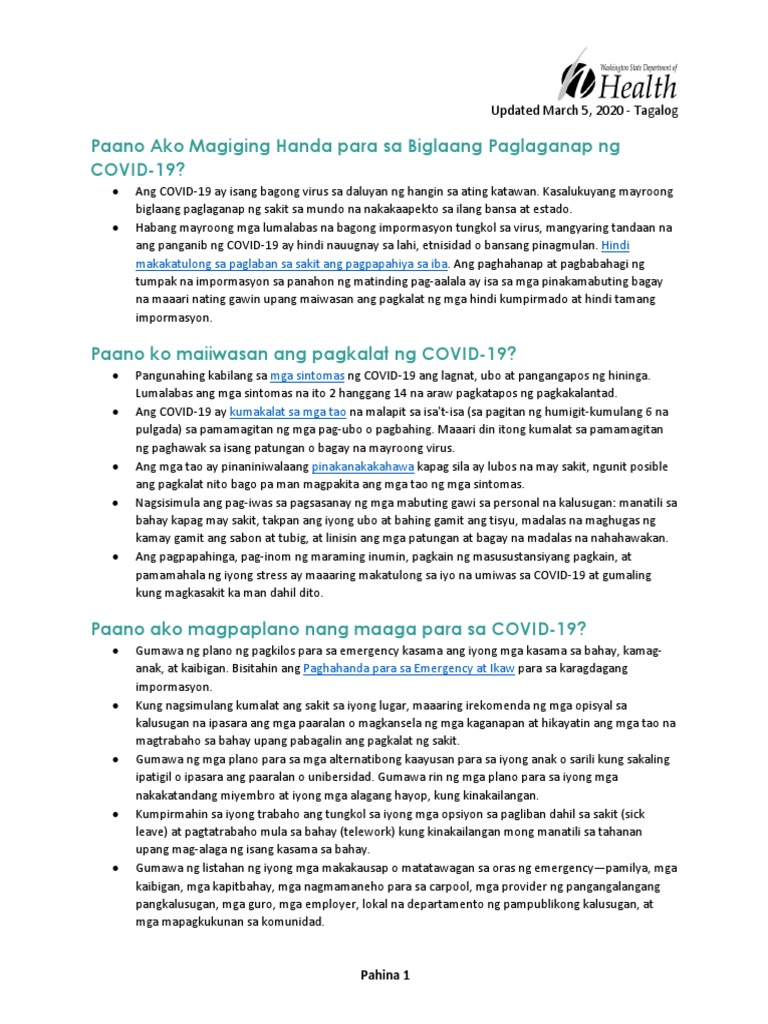 COVID 19 PersonalPreparedness Tagalog | PDF