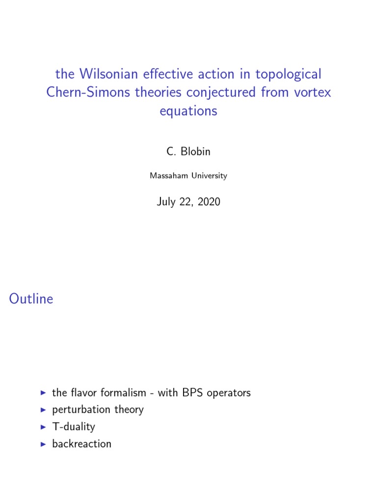 The Wilsonian Effective Action in Topological Chern-Simons Theories ...