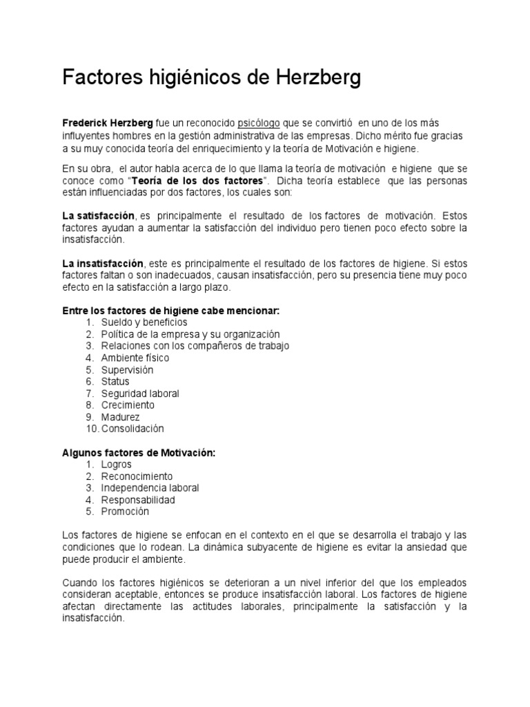 Factores Higiénicos de Herzberg | PDF | Motivación | Motivacional