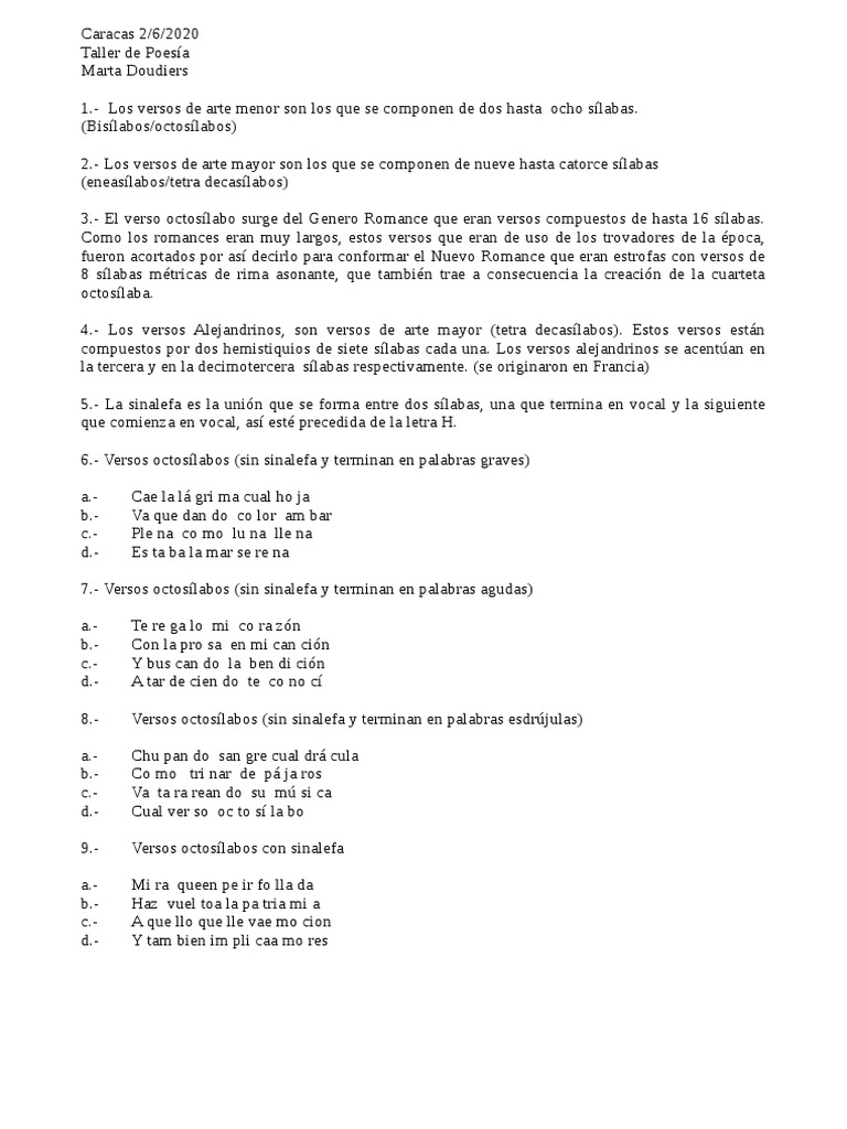 Ejemplos de versos octosílabos | PDF | Poesía