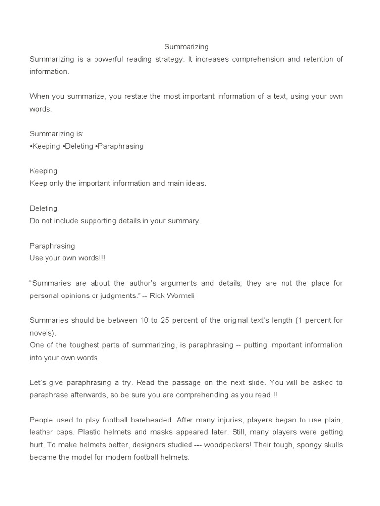 Summarizing | PDF | Reading Comprehension | Cognitive Science