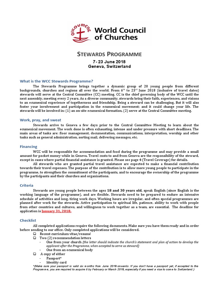 WCC Stewards Programme Application Guide | PDF | Ecumenism | Passport