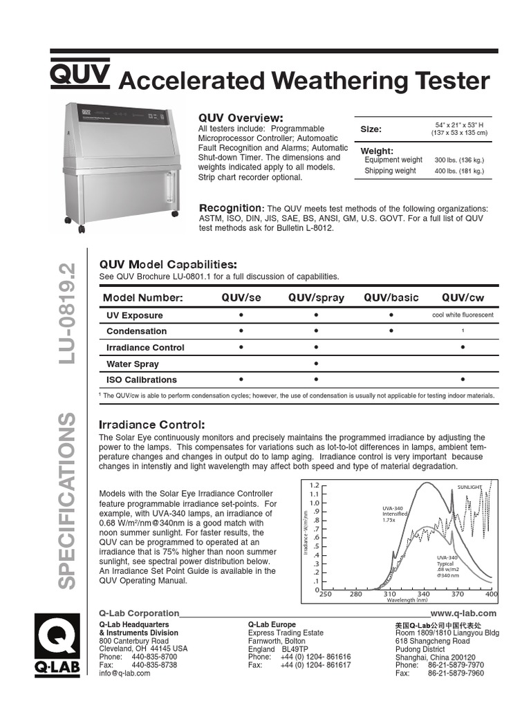 UV QUV Tech Specs Data - Web | PDF | Ultraviolet | Calibration