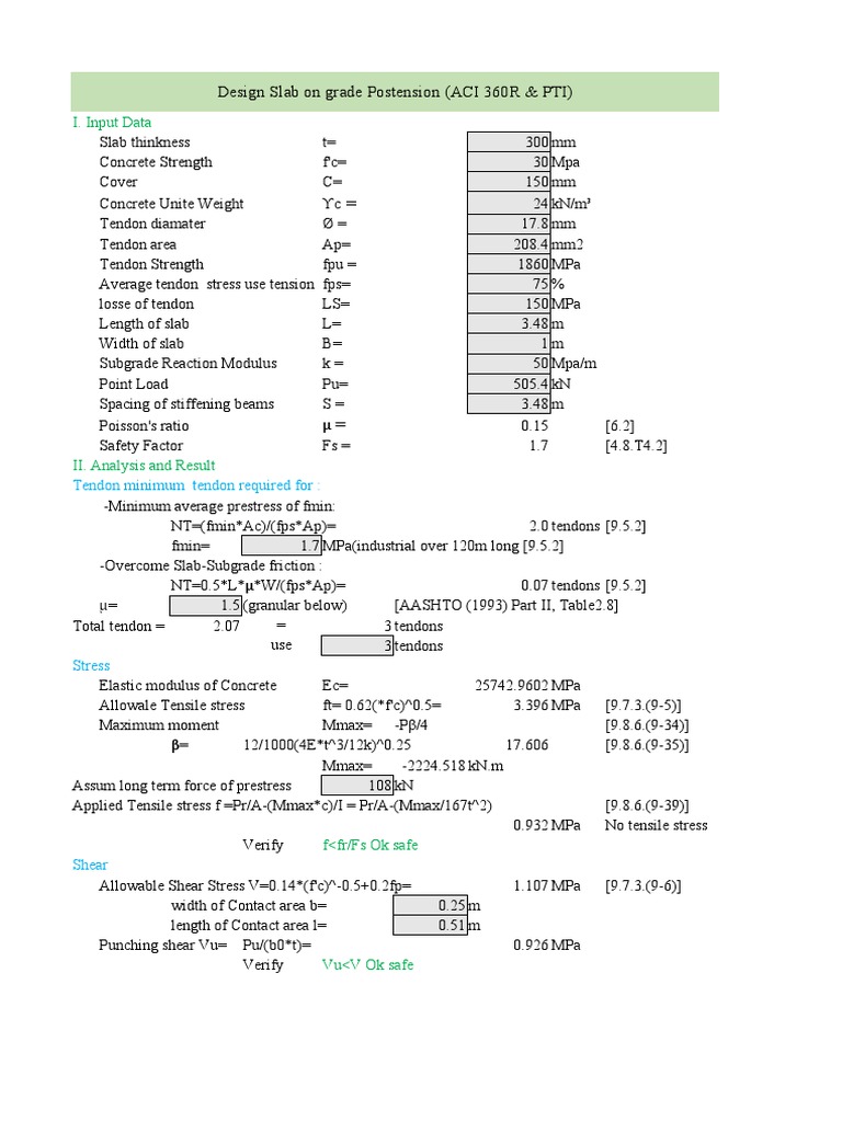 Design Slab On Grade Postension (ACI 360R & PTI) : I. Input Data | PDF ...