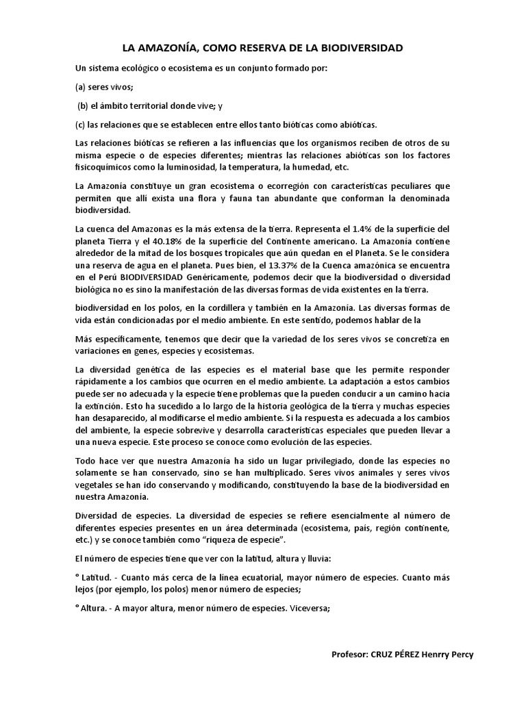 La Amazonía Como Reseva de Biodiversidad | PDF | Selva amazónica ...