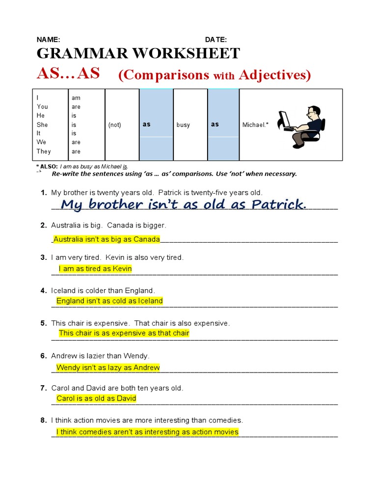 As...As Comparisons Worksheet | PDF | Language Arts & Discipline