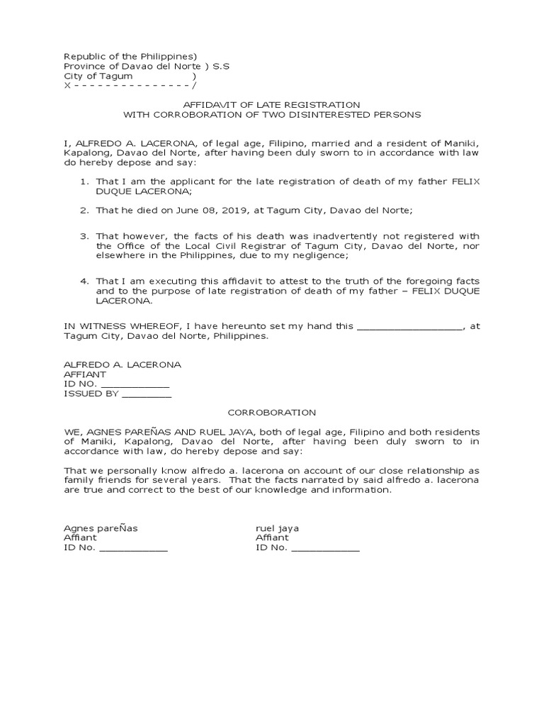 Affidavit for Late Death Registration | PDF